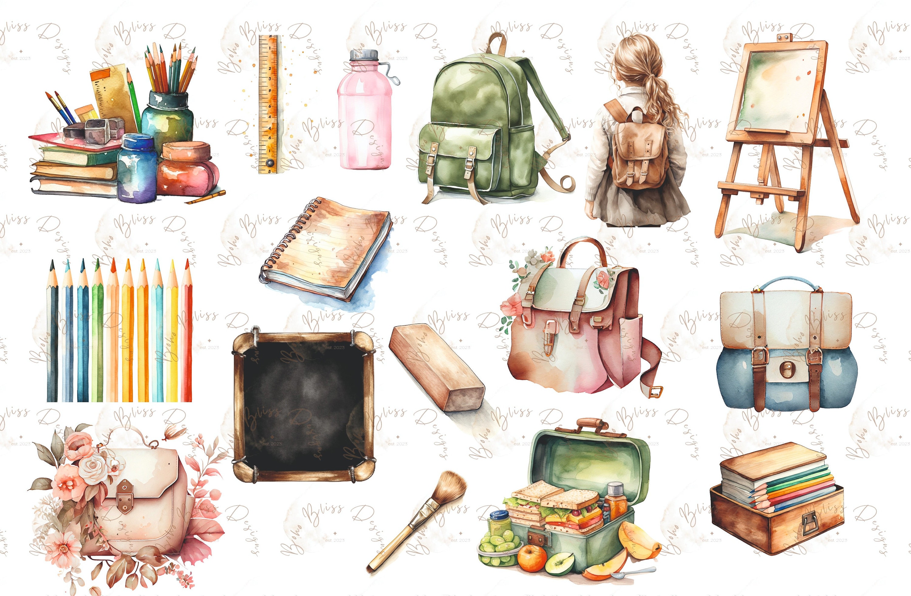 School Clipart Set, School Supplies Clipart Set,back to School ...