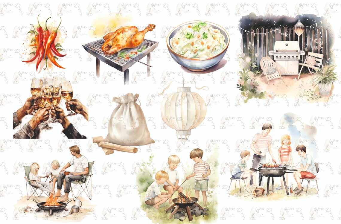 Grill Picnic Garden Clipart, Watercolor Barbecue Food Bundle, Barbecue ...