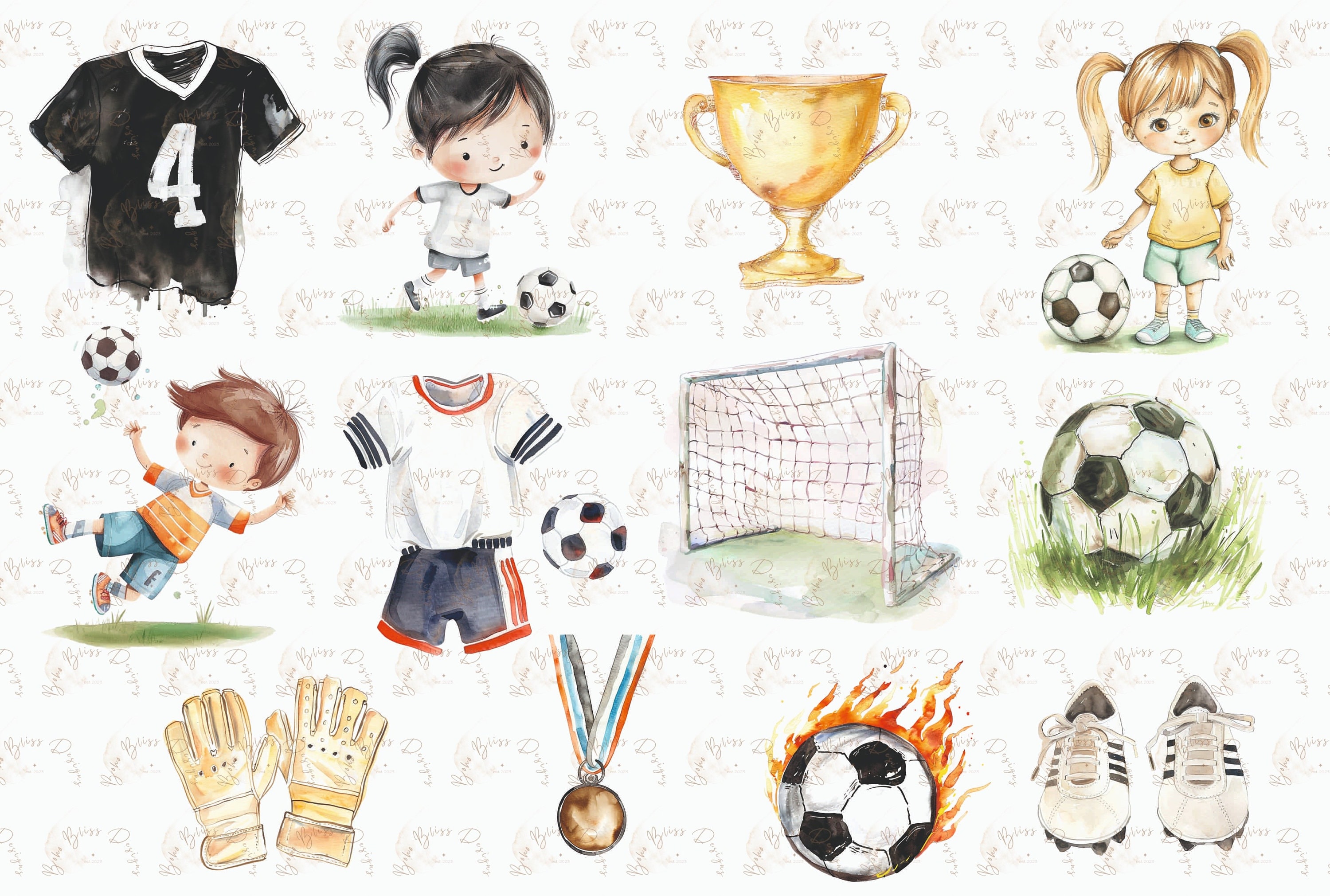 Watercolor Football Clipart, Kids Sport Clip Art, Soccer Clipart ...