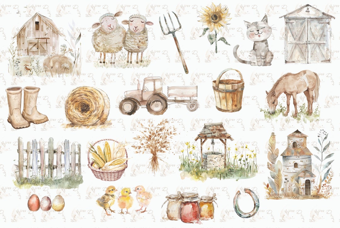 Cute Farm Clipart, Farm Animals Watercolor Digital Clipart, Farm ...