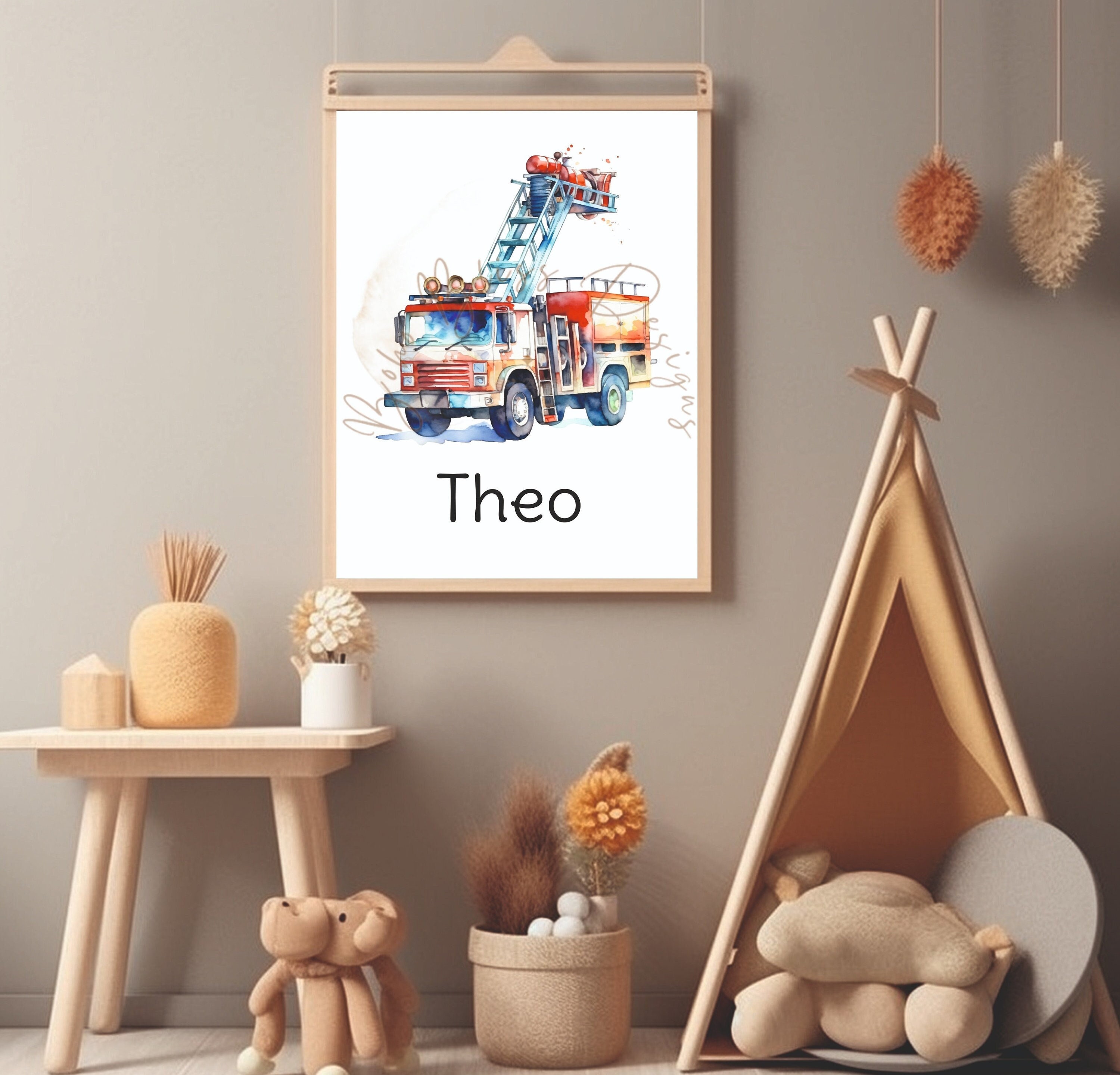 Poster Fire Department Children's Room Decoration Boy Girl Fire Engine ...