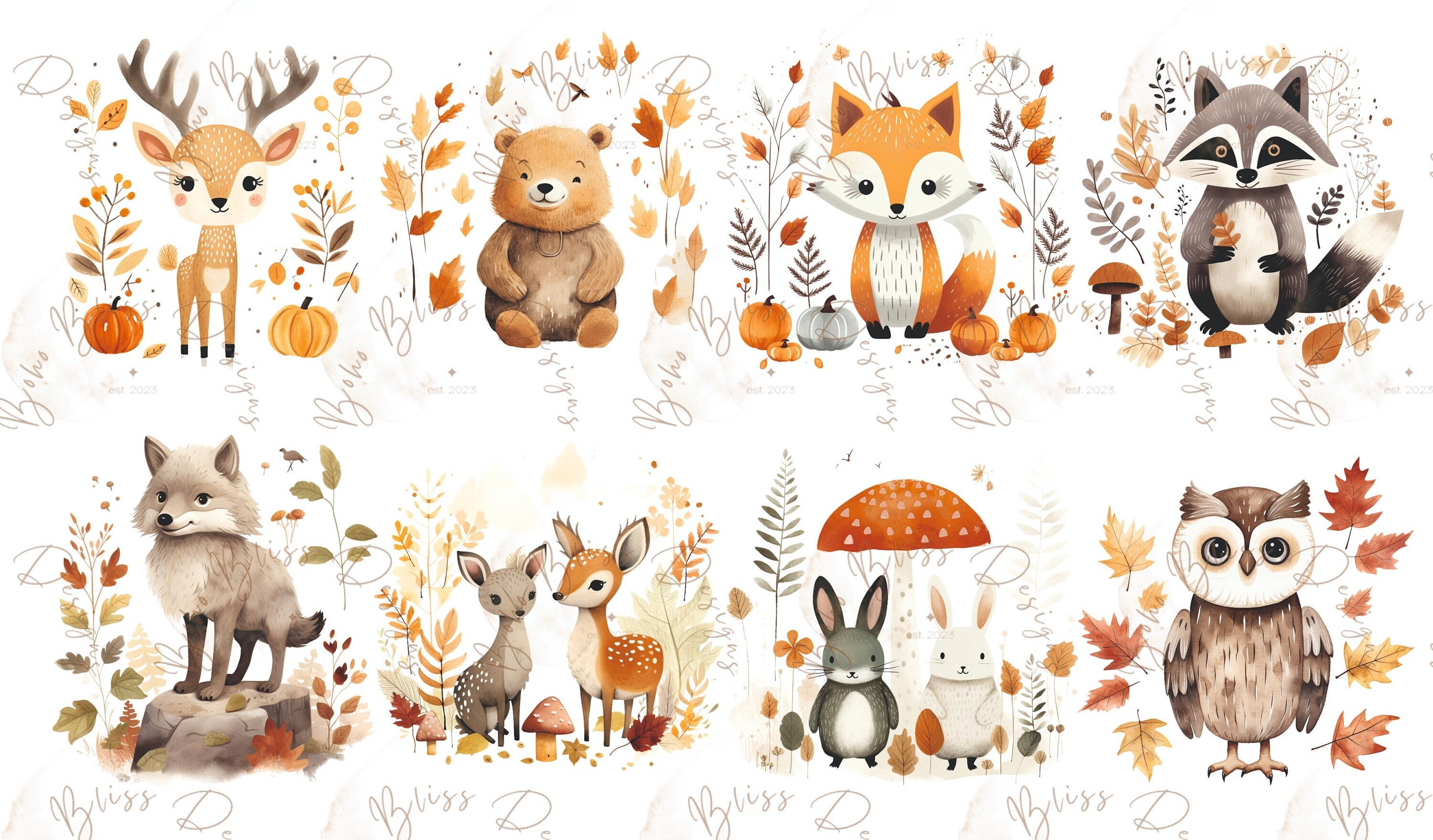 Cute Forest Animal Clipart, Watercolor Woodland Forest Animal Clipart ...