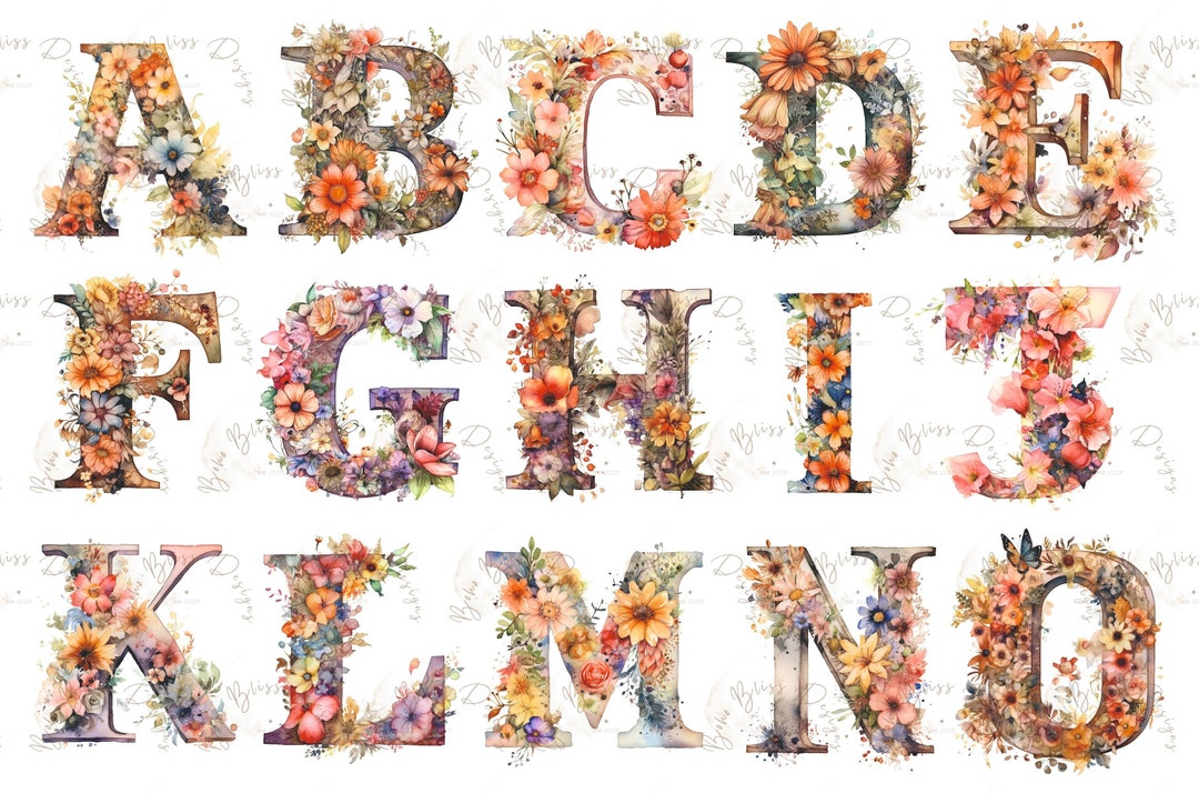 Alphabet Watercolor PNG Watercolor Floral Alphabet Letters Clipart PNG ...