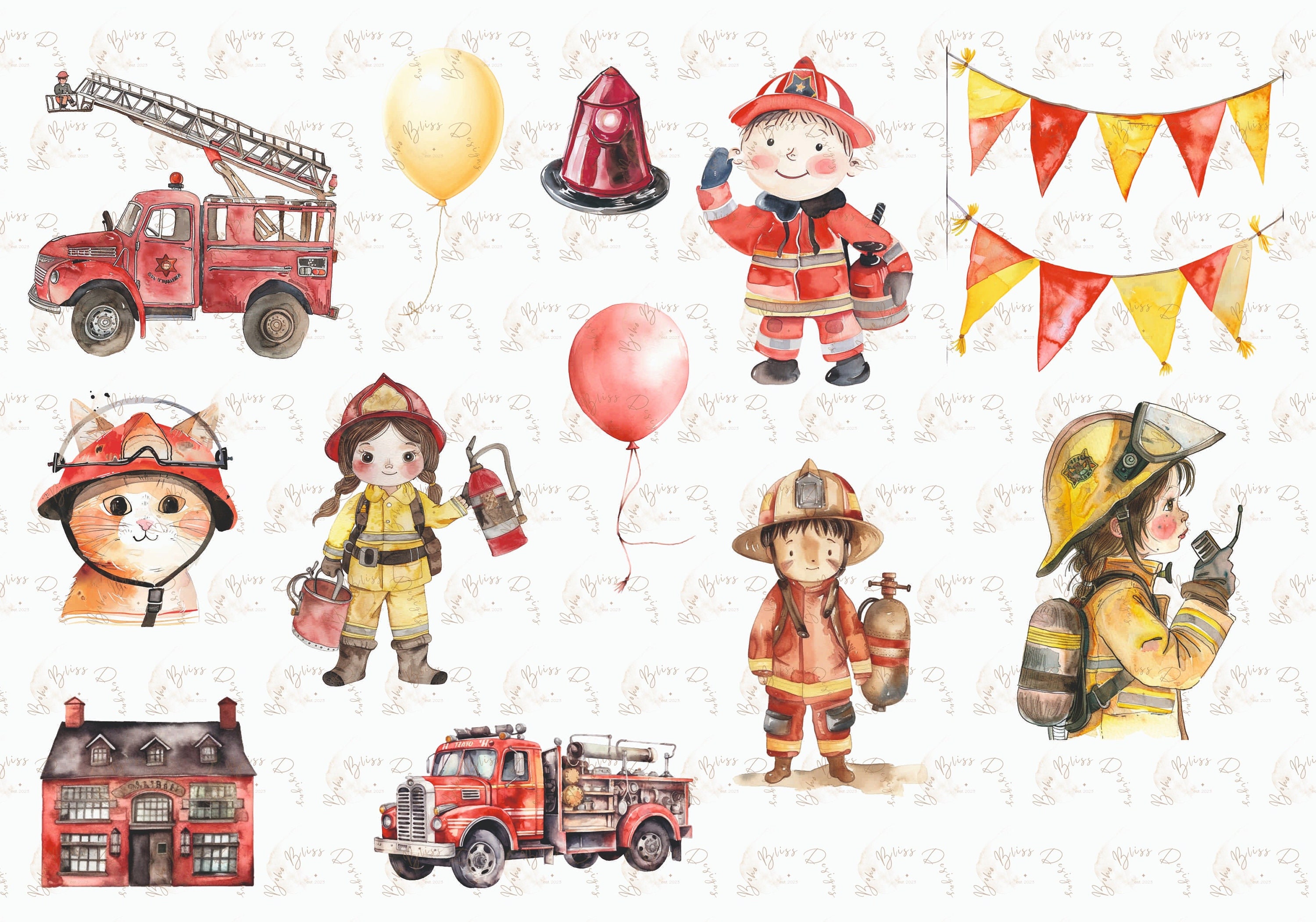 Firefighters Watercolor Clipart Bundle, Fireman Images, Firefighter ...
