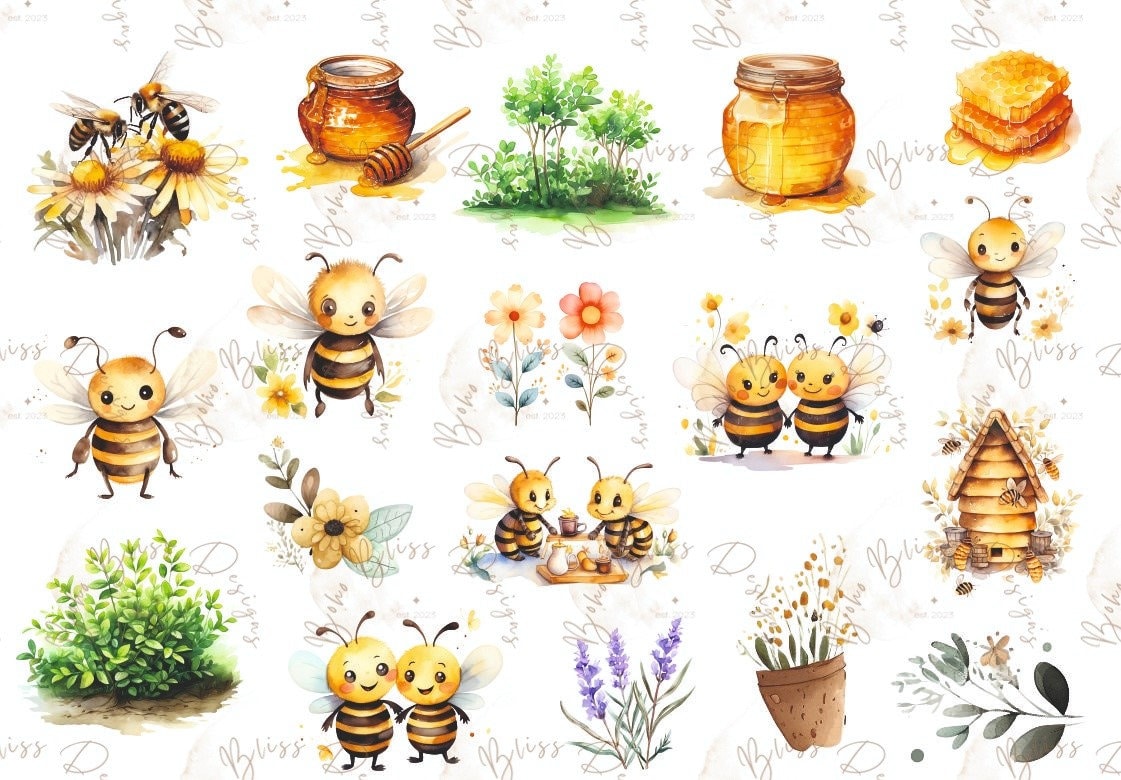 Bee Clipart Bee Clipart Animal Clipart Watercolor Watercolor Honey Bees ...
