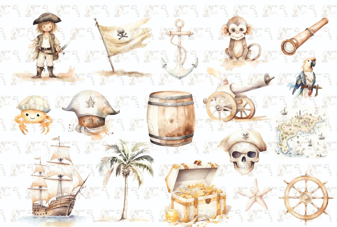 Pirate Clipart, Pirate Graphics, Watercolor Pirates Clipart, Pirates ...