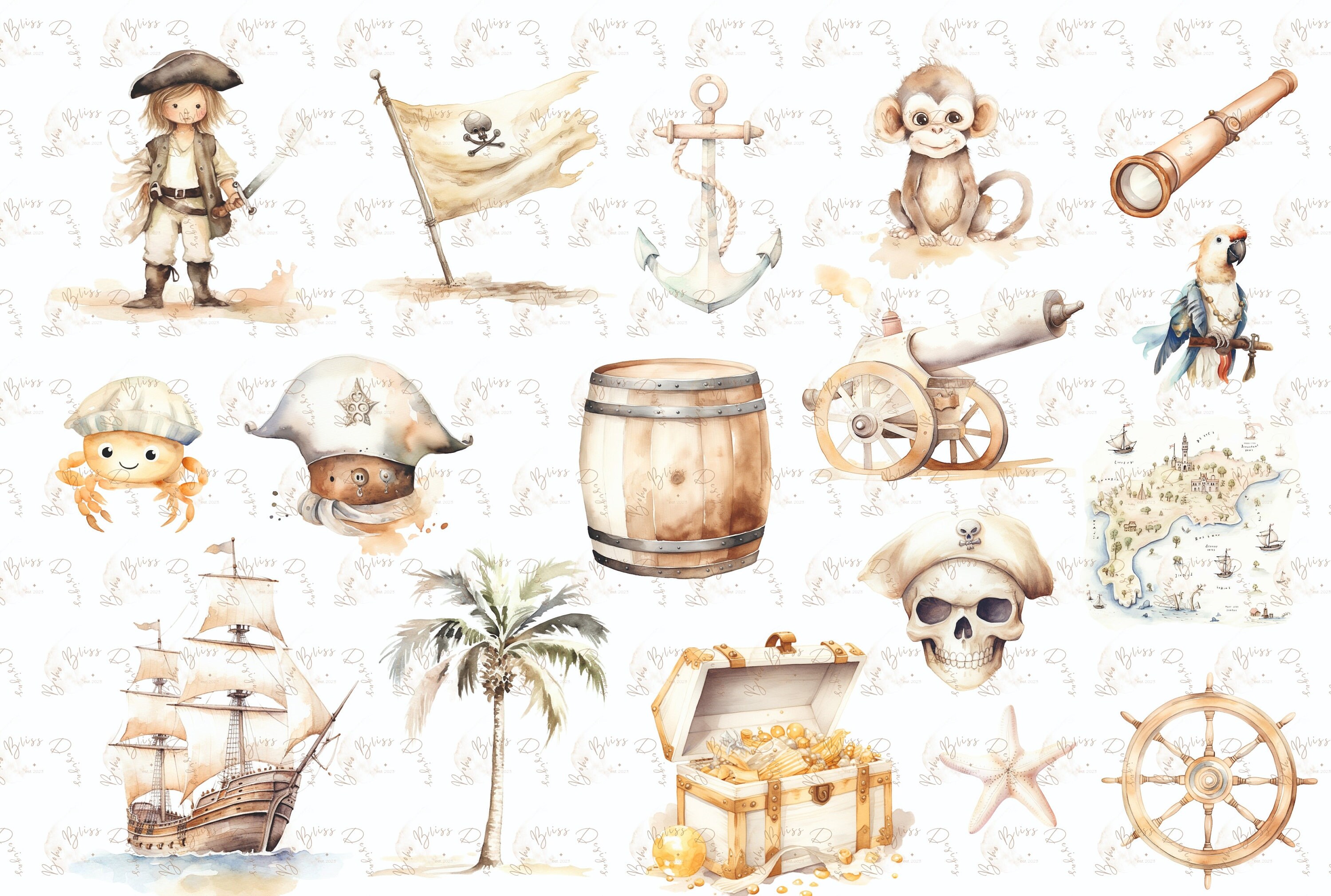 Pirate Clipart, Pirate Graphics, Watercolor Pirates Clipart, Pirates ...