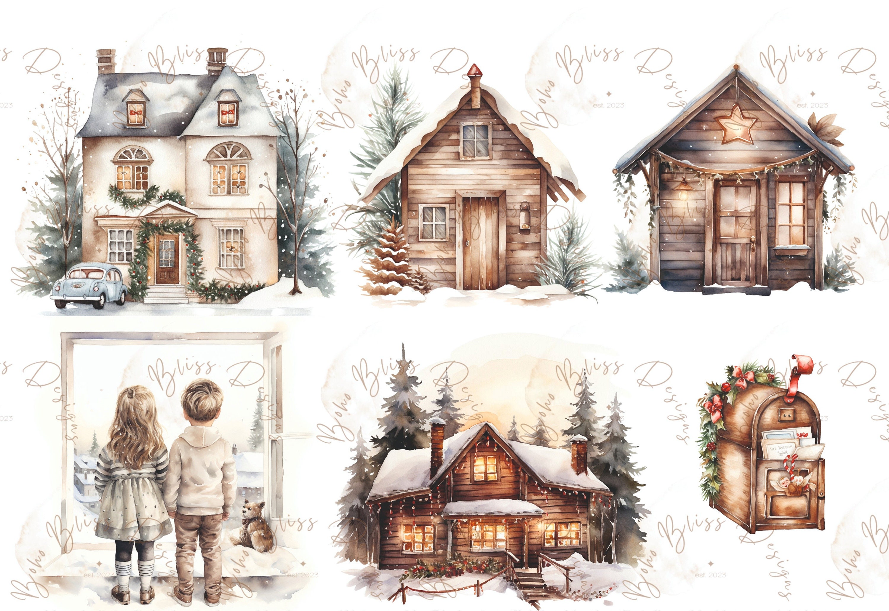 Watercolor Christmas Clipart Winter Houses Cozy Clipart Winter - Etsy