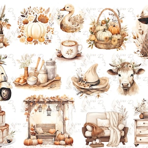 Watercolor Fall Clipart, Fall Watercolor Clipart, Autumn Clipart, Cards ...
