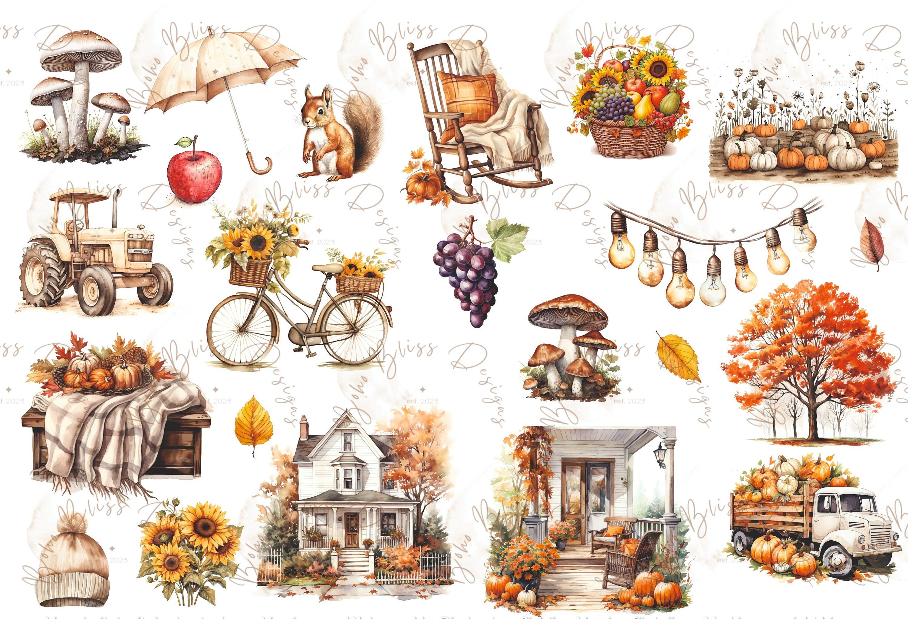 Autumn Clipart, Watercolor Fall Decor Clipart Autumn Watercolor in PNG ...