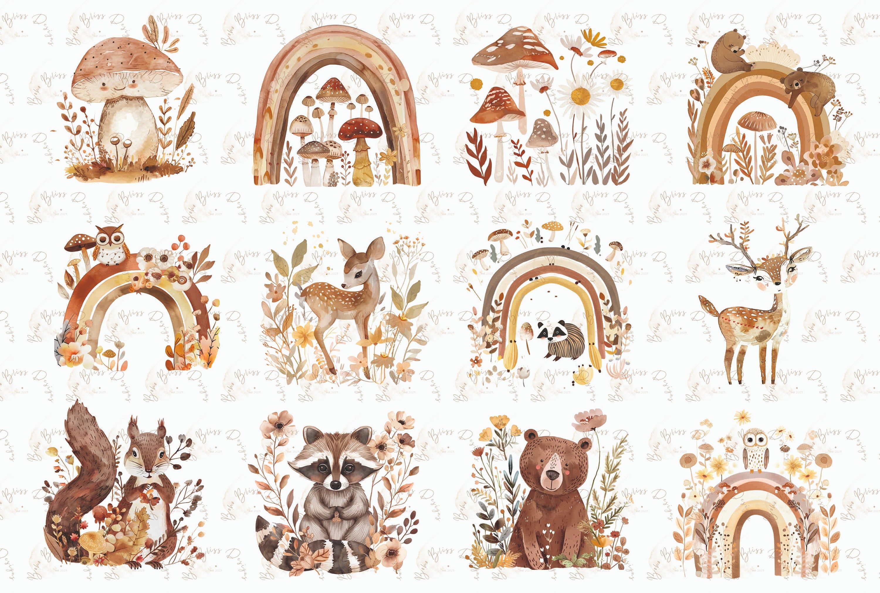 Woodland Animals Watercolor Clipart, Forest Animals Clip Art, Forest ...