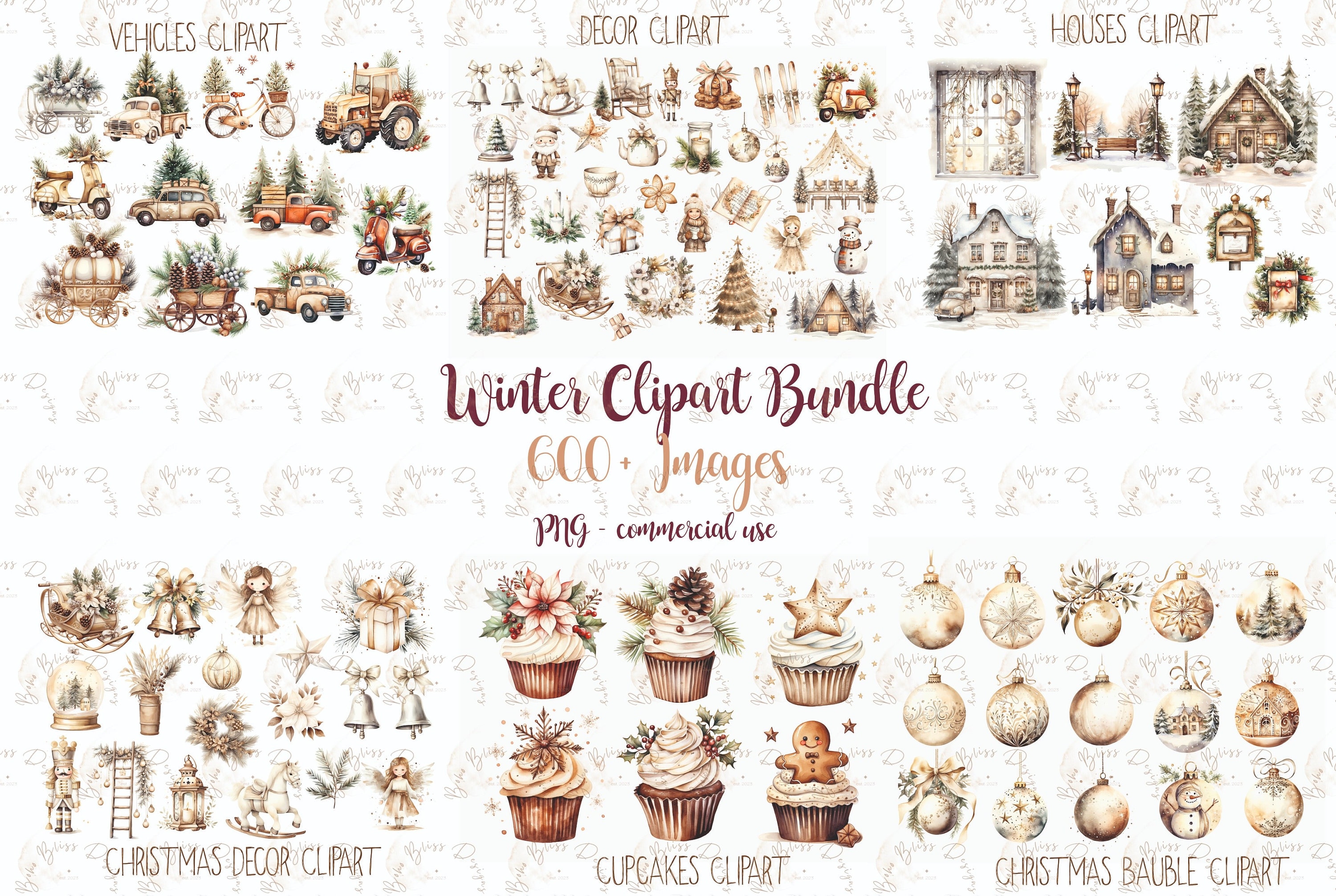 Watercolor Christmas Clipart, Christmas Mega Clipart Bundle, XMAS ...
