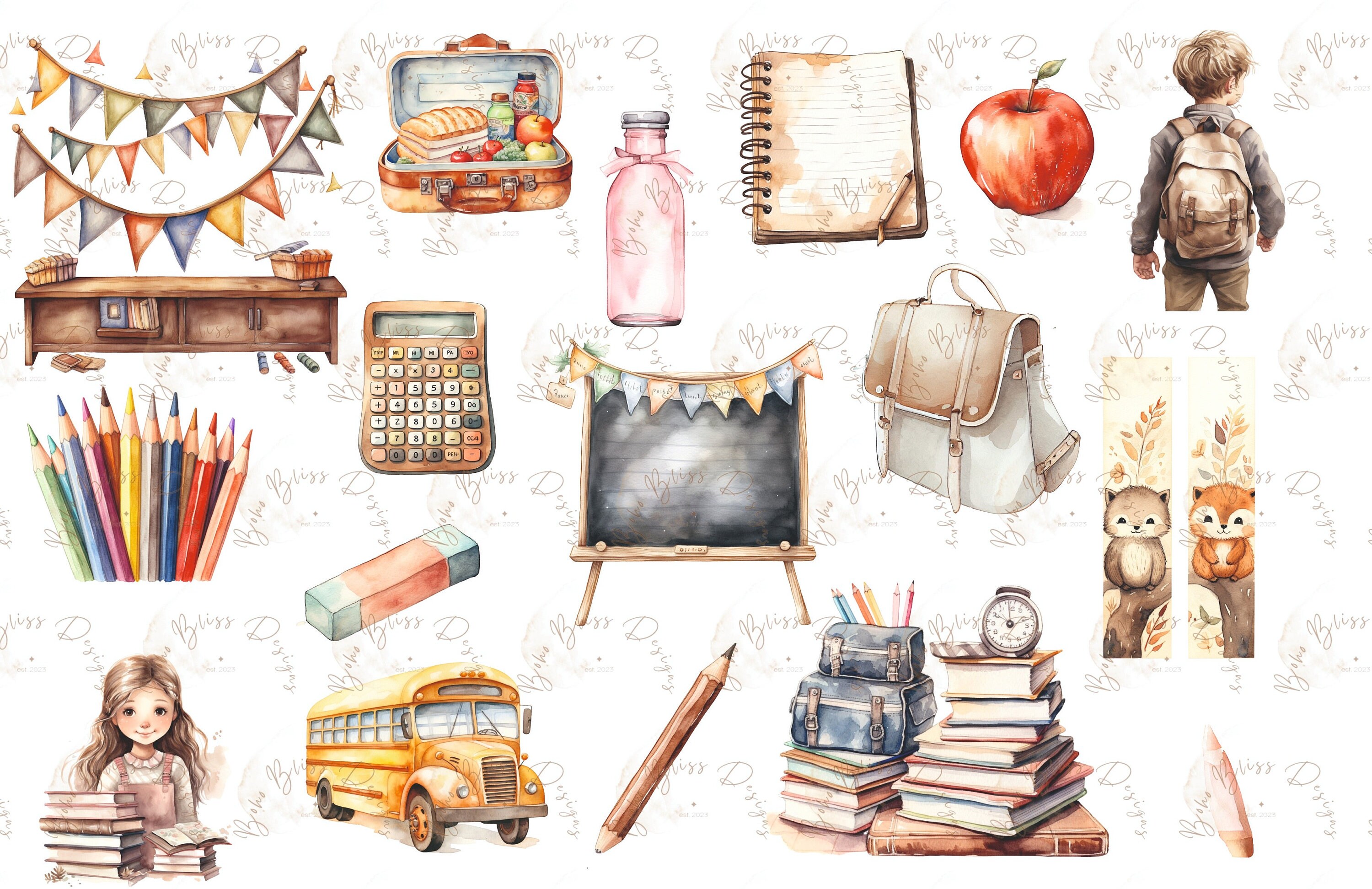 School Clipart Set, School Supplies Clipart Set,back to School ...