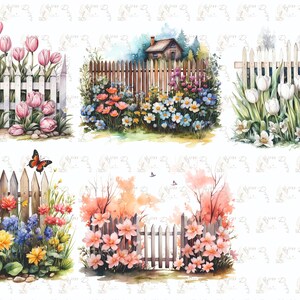Spring Clipart Watercolor Garden Fences Clipart Spring - Etsy