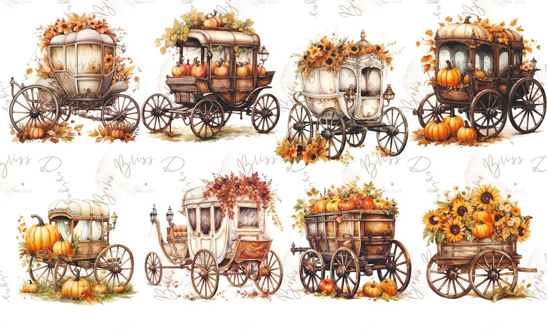 Watercolor Pumpkin Wagon Clipart Bundle, Watercolor Fall Wheelbarrows ...