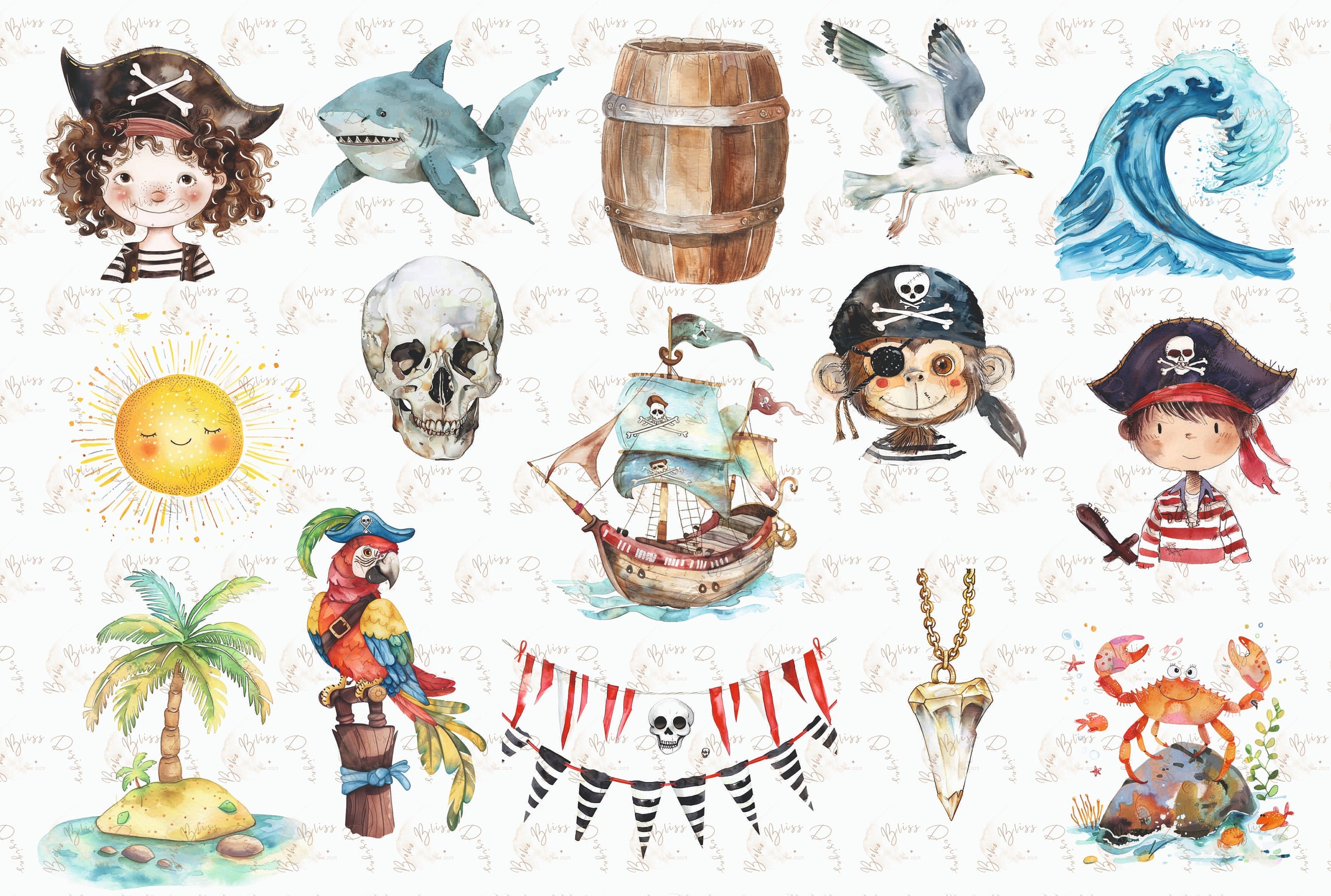 Watercolor Pirates Clipart, Buccaneers Download, Pirate Graphics ...