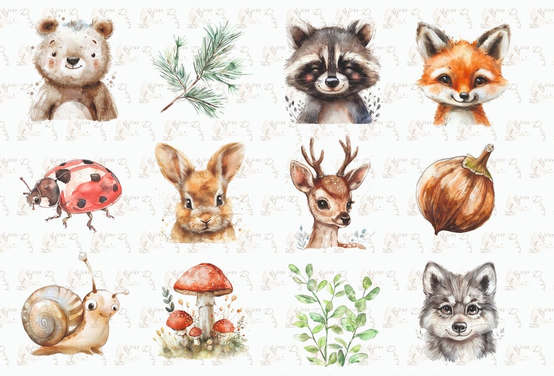 Woodland Animals Watercolor Clipart, Forest Animals Clip Art, Nursery ...
