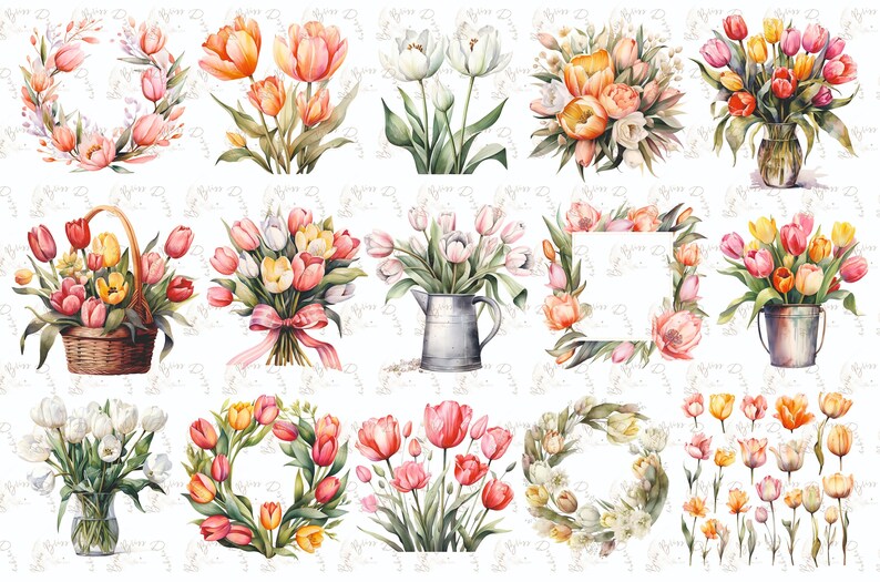 Watercolor Tulips Clip Art, Tulips Clipart, Spring Clipart, Tulips ...