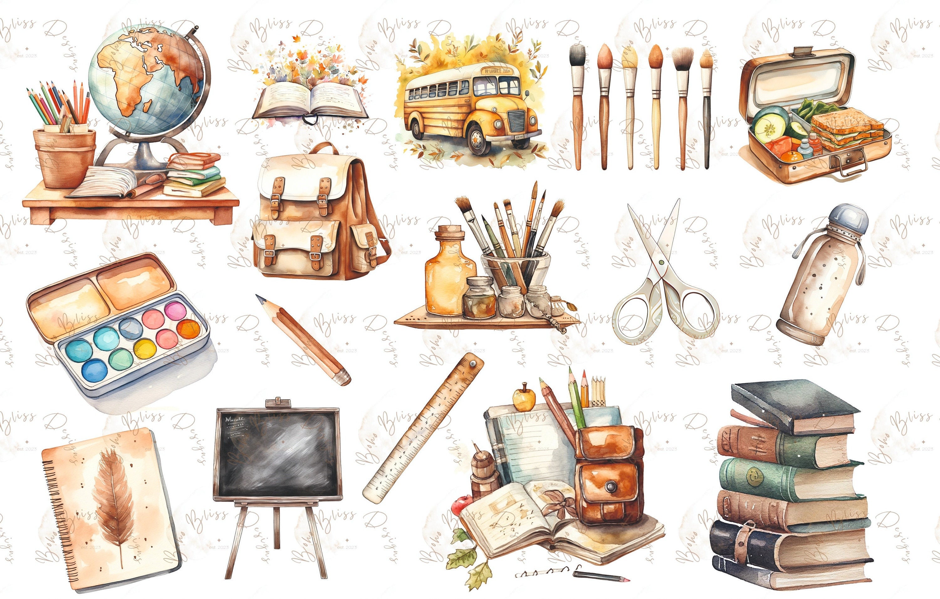 School Clipart Set, School Supplies Clipart Set,back to School ...
