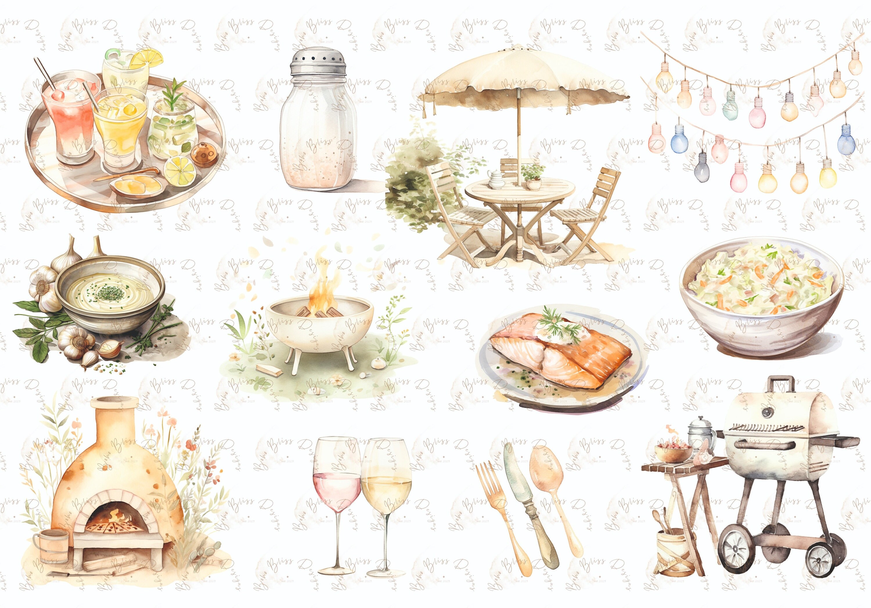 Grill Picnic Garden Clipart, Watercolor Barbecue Food Bundle, Barbecue ...