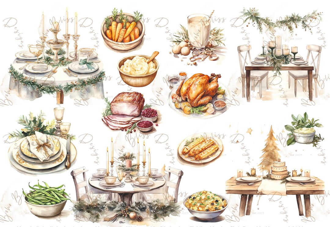 Watercolor Feast Clipart, Thanksgiving Clipart, Food Clipart, Family ...