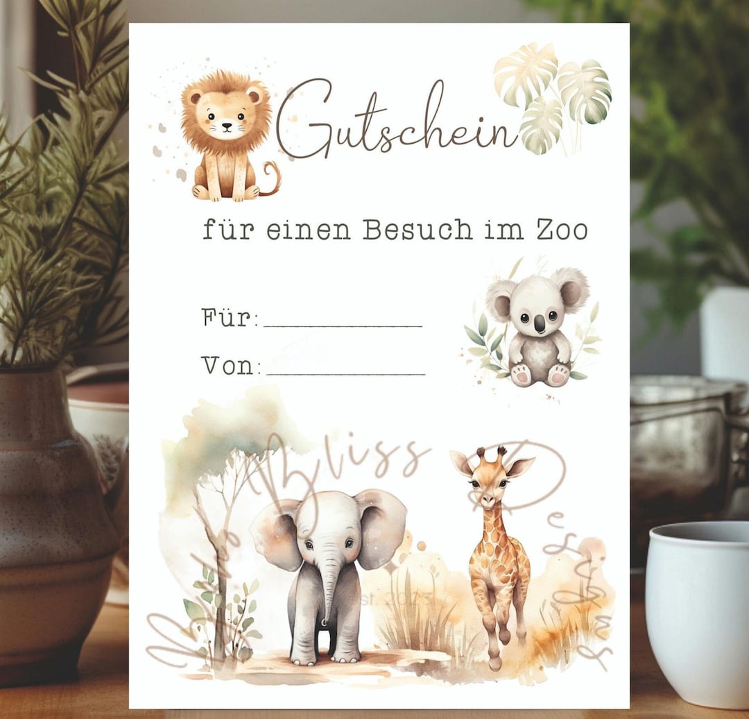 Zoo Voucher, Animal Park Voucher, Child Voucher, Animal Postcard ...