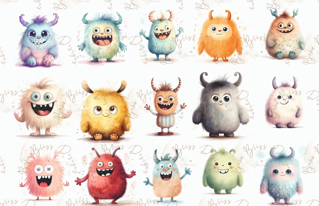 Cute Monster Clipart, Monster Birthday Card, Monster Clipart, Monster ...