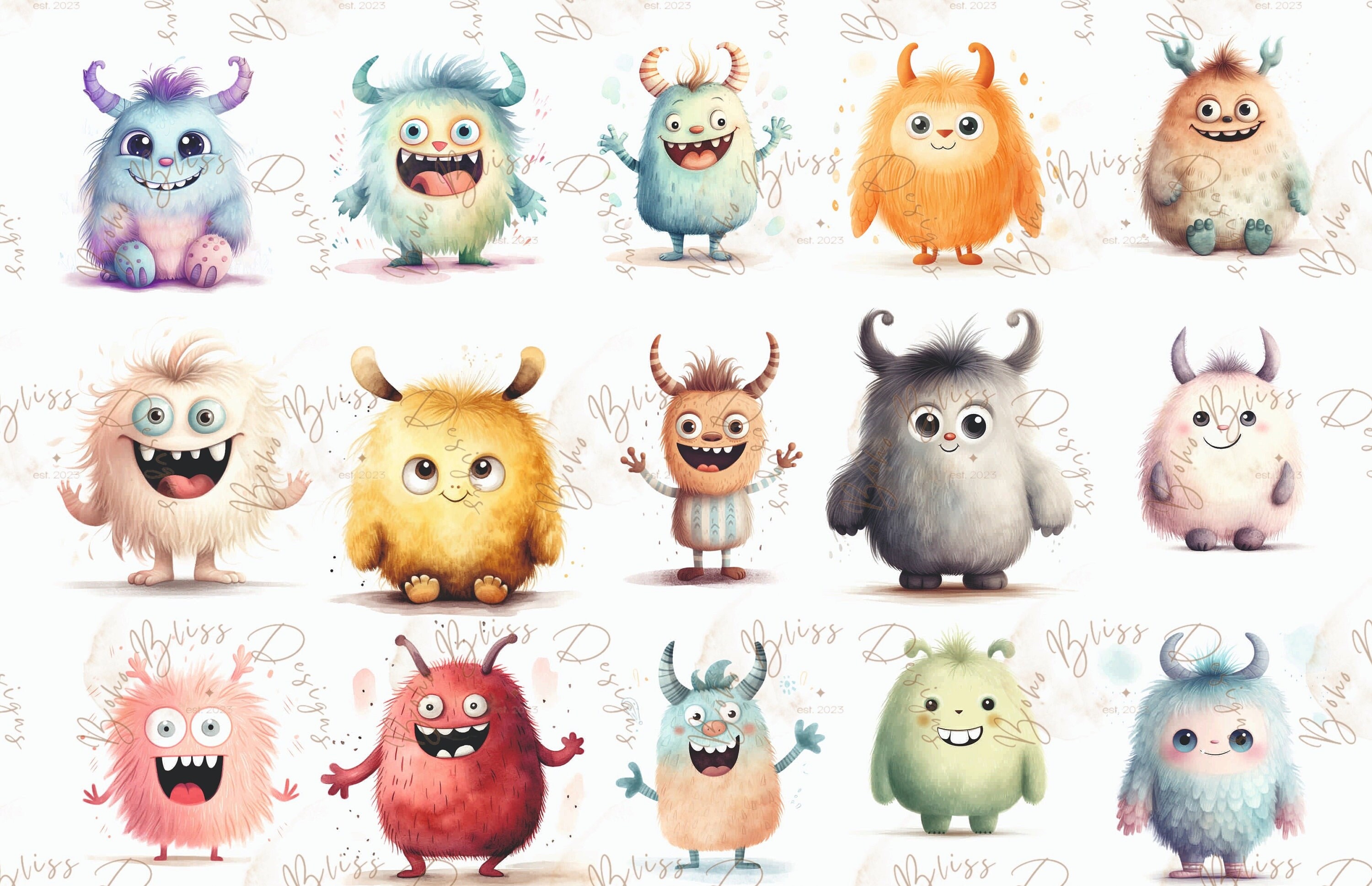 Cute Monster Clipart, Monster Birthday Card, Monster Clipart, Monster ...