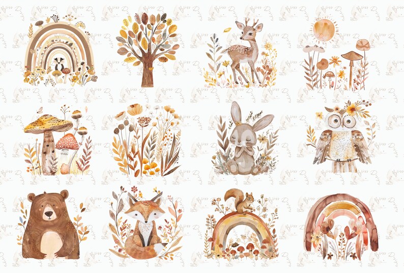 Woodland Animals Watercolor Clipart, Forest Animals Clip Art, Forest ...
