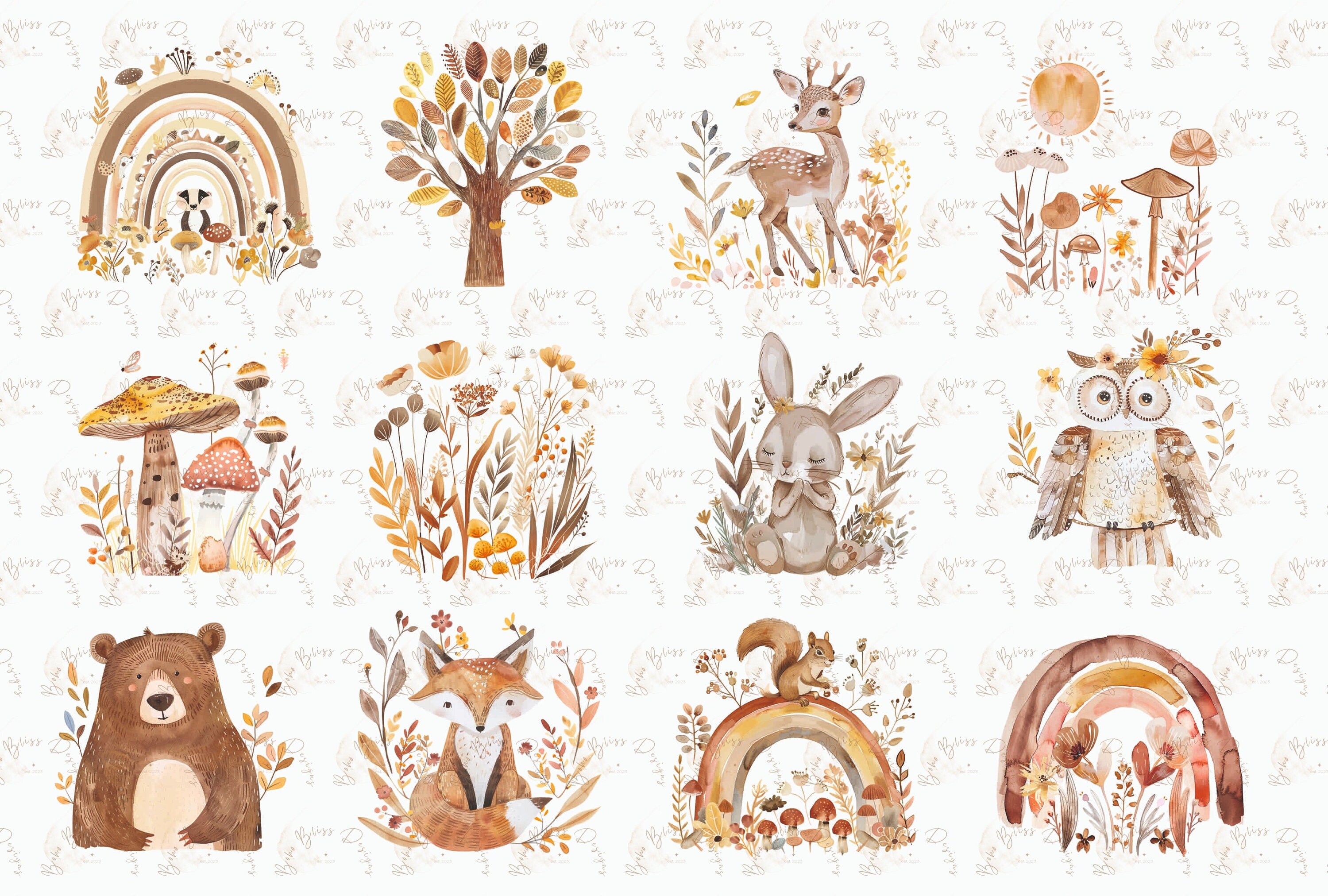 Woodland Animals Watercolor Clipart, Forest Animals Clip Art, Forest ...