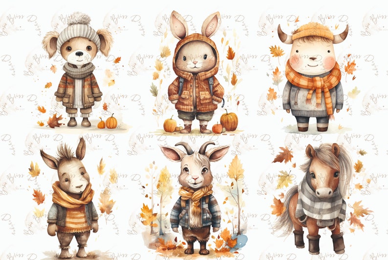 Fall Animals Clipart, Autumn Cute Baby Animals Clipart, Watercolor ...