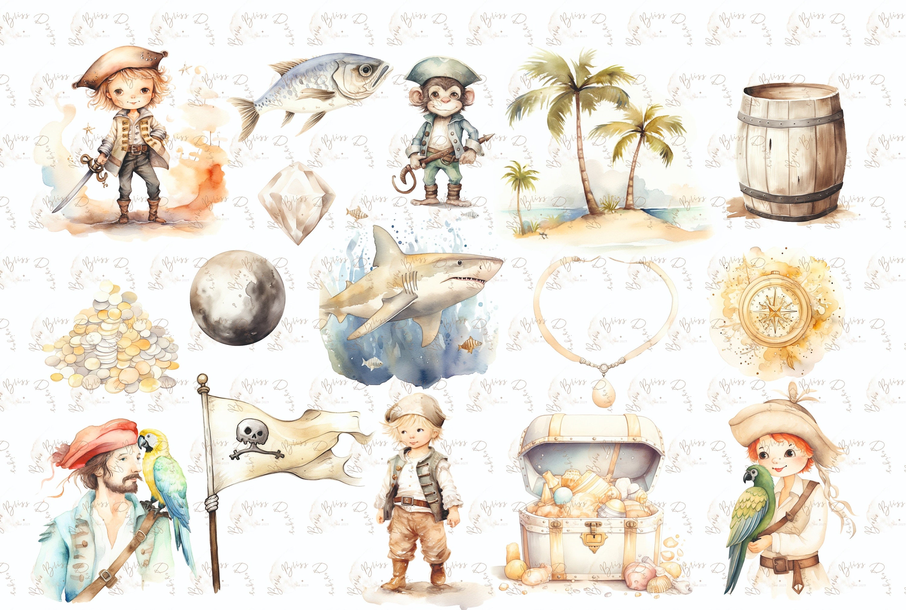 Pirate Clipart, Pirate Graphics, Watercolor Pirates Clipart, Pirates ...