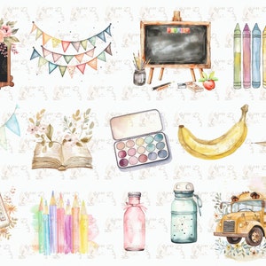 School Supply Clipart Watercolor, School Accessories,teacher Clip Art ...
