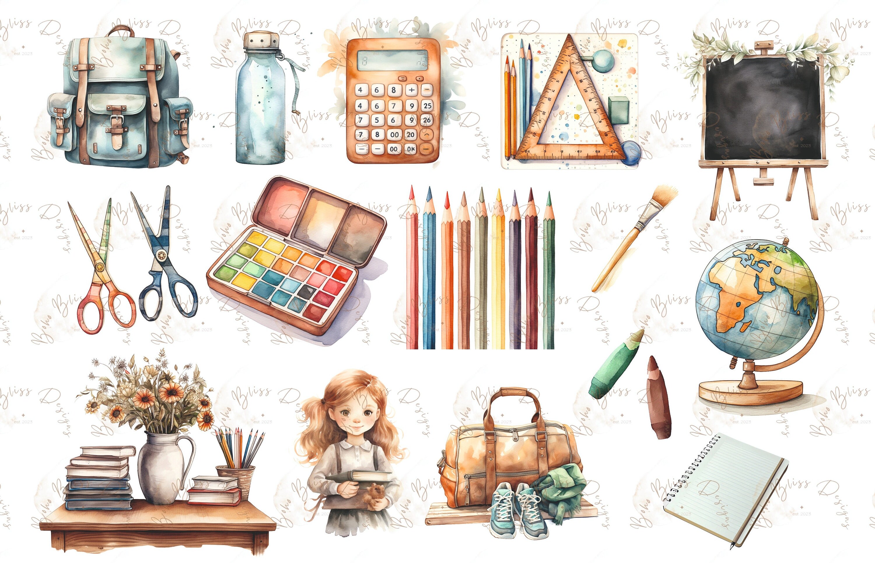 School Clipart Set, School Supplies Clipart Set,back to School ...