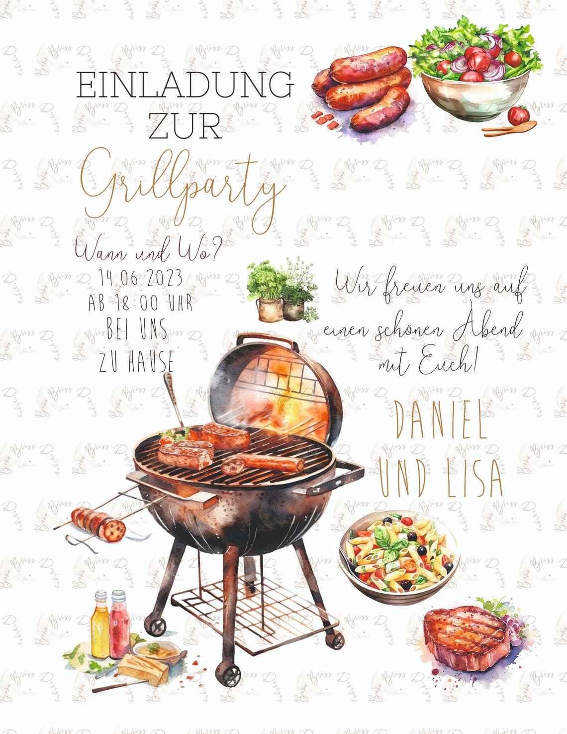 Einladung Grillen Grillparty Grillfest Barbecue BBQ Gartenparty Chill ...