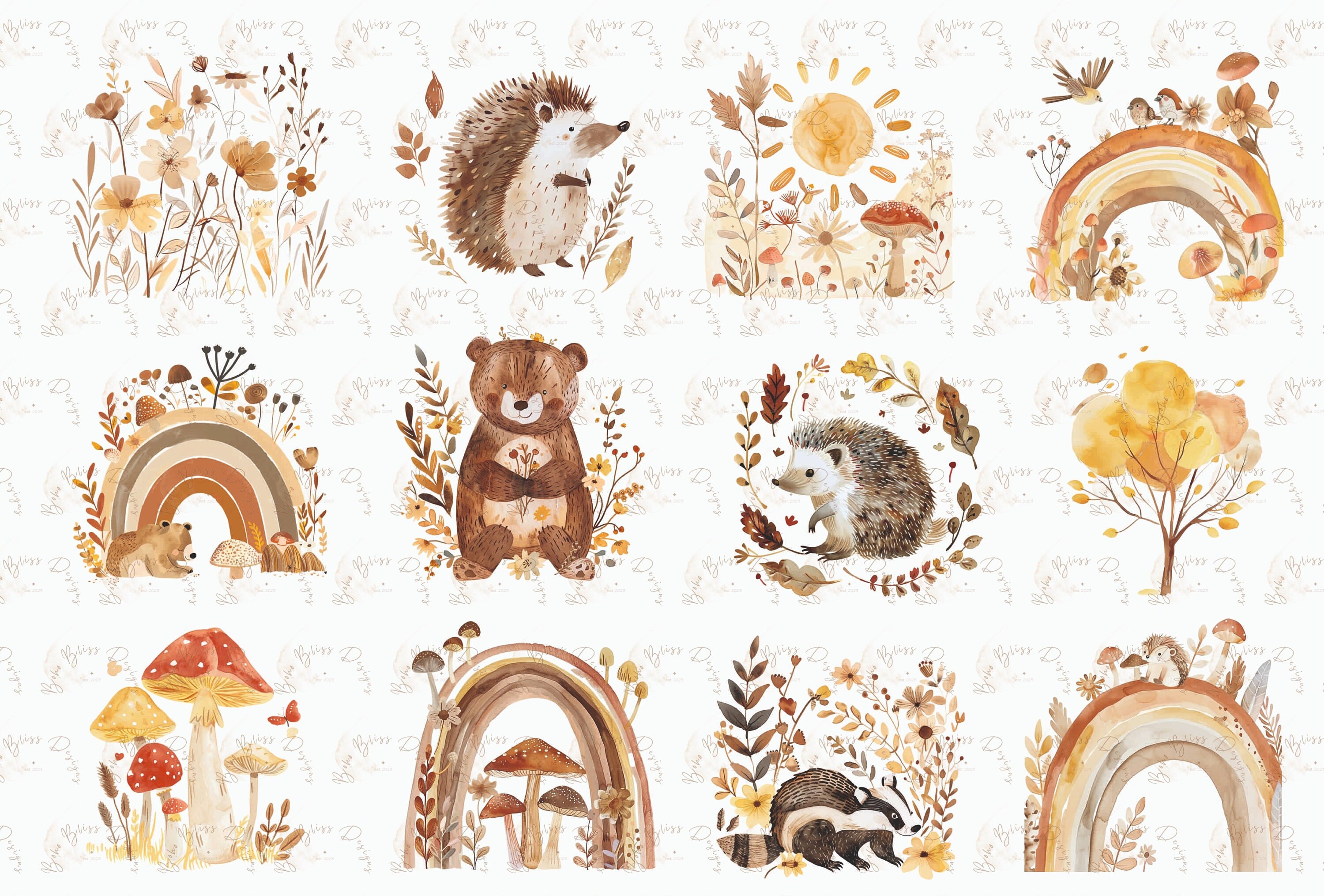 Woodland Animals Watercolor Clipart, Forest Animals Clip Art, Forest ...