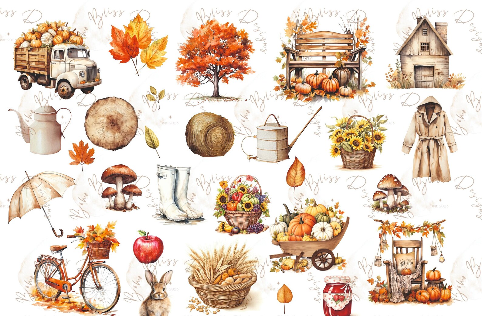 Autumn Clipart, Watercolor Fall Decor Clipart Autumn Watercolor in PNG ...