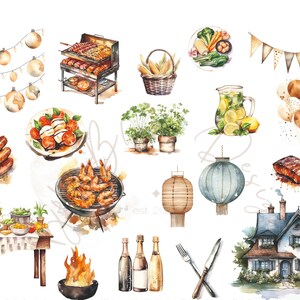 Watercolor BBQ Weekend Clipart Summer Barbecue Food Clipart - Etsy
