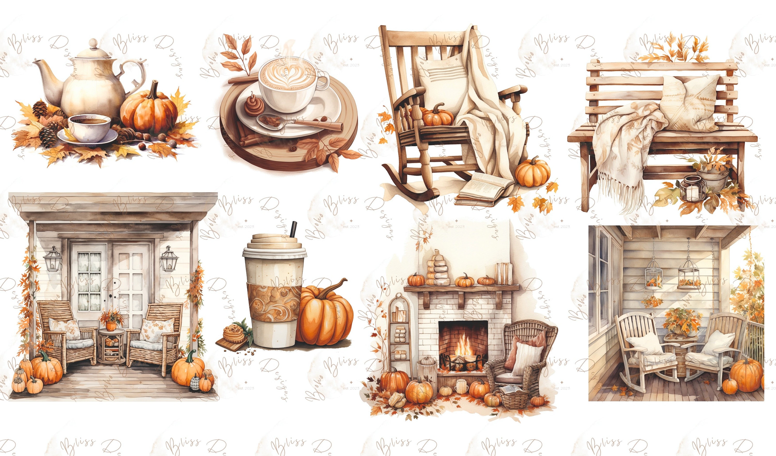 Cozy Autumn Clipart, Fall Clipart Bundle, Thanksgiving Clipart Png ...