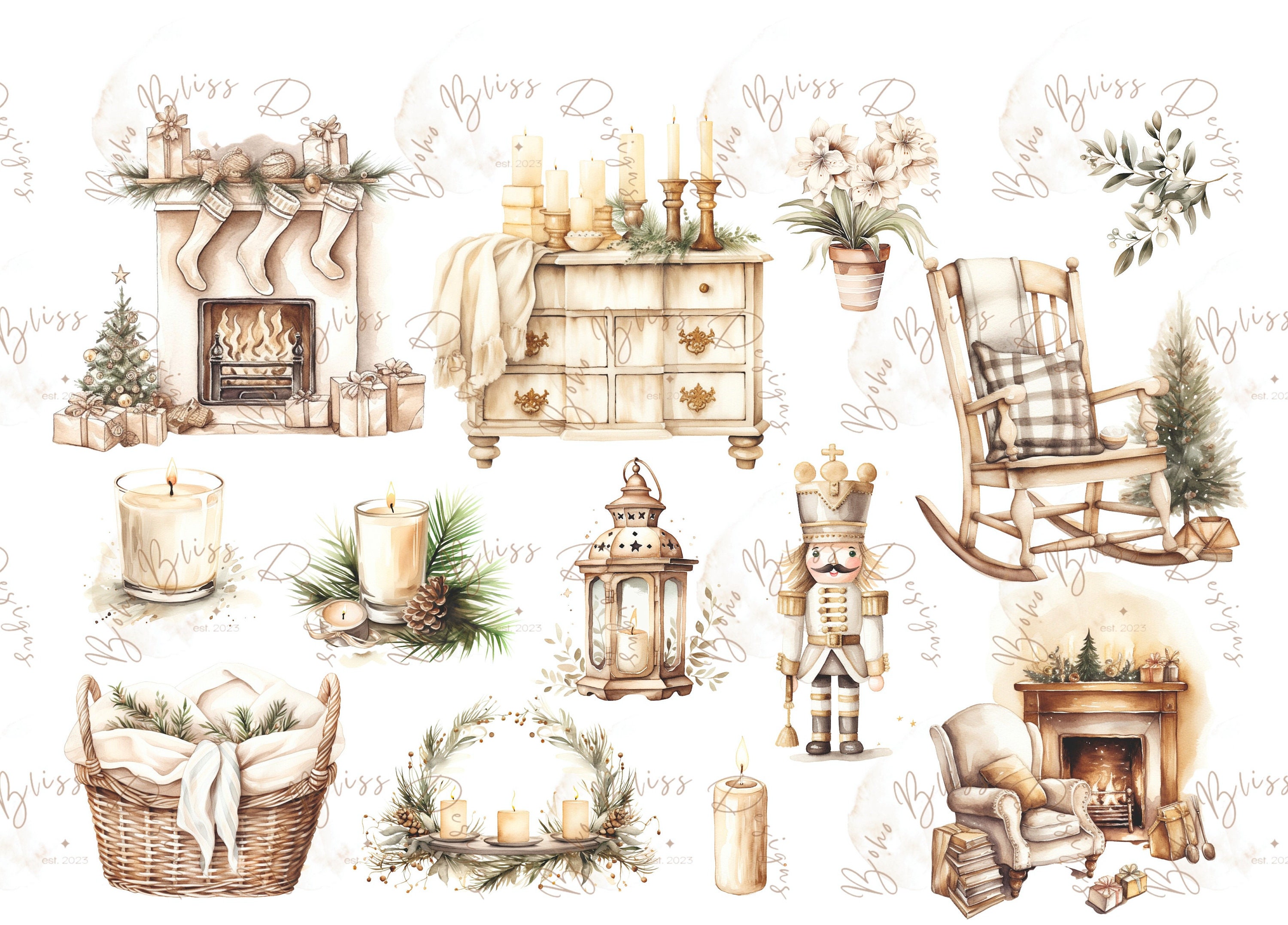 Watercolor Christmas clipart Winter cozy Holiday Clip art - Etsy.de