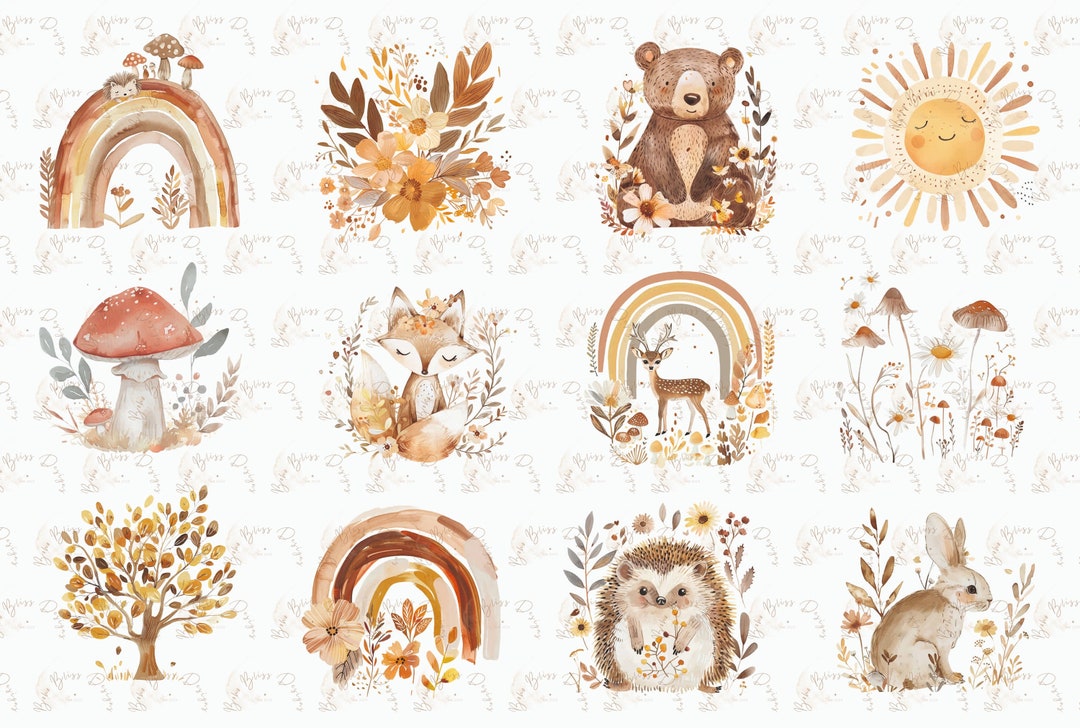 Woodland Animals Watercolor Clipart, Forest Animals Clip Art, Forest ...