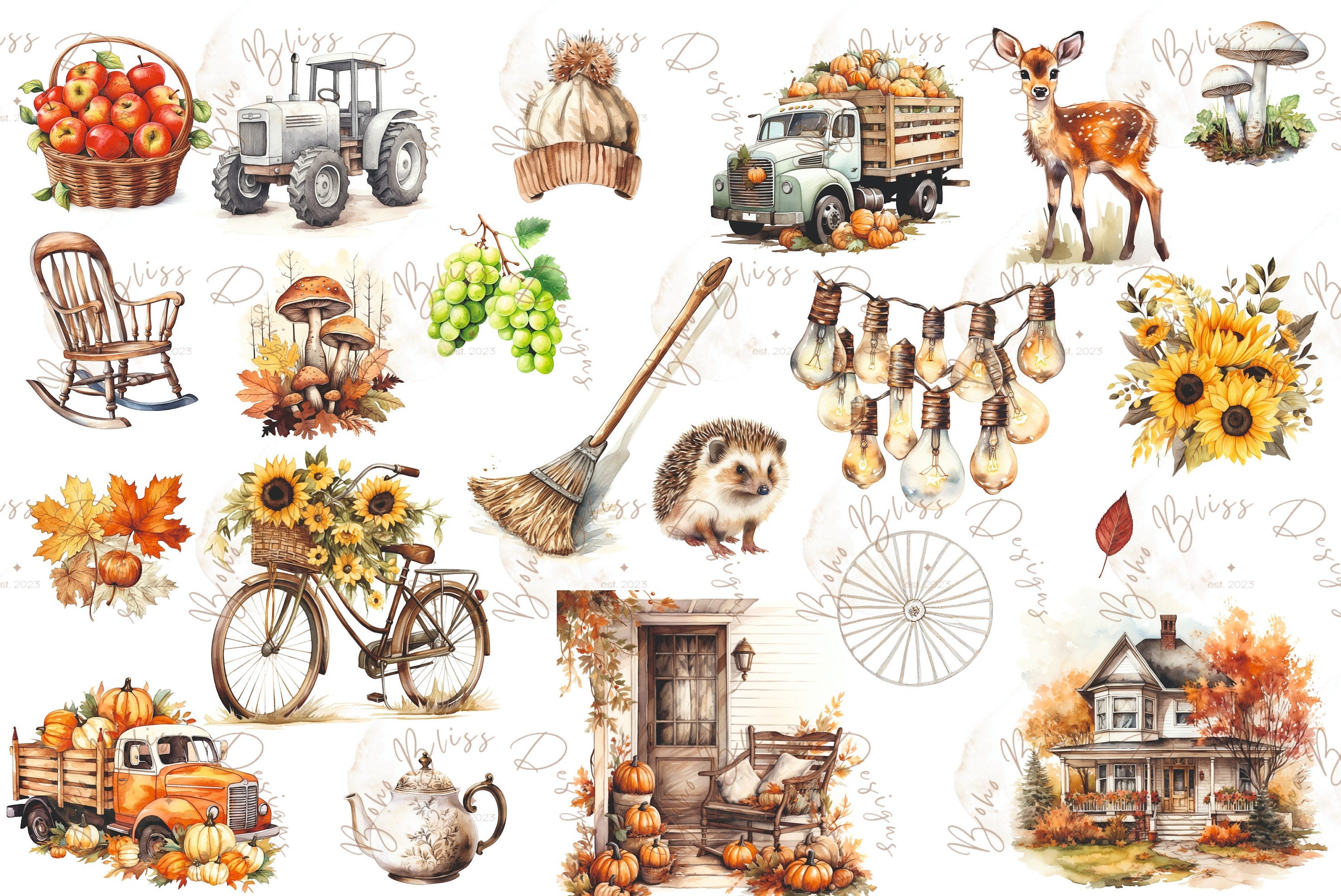 Autumn Clipart, Watercolor Fall Decor Clipart Autumn Watercolor in PNG ...