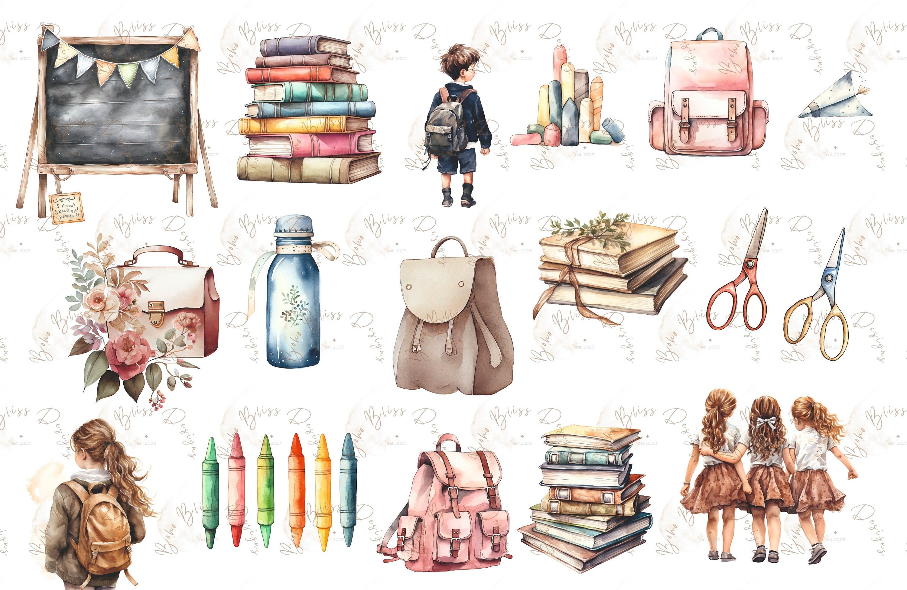 School Clipart Set, School Supplies Clipart Set,back to School ...