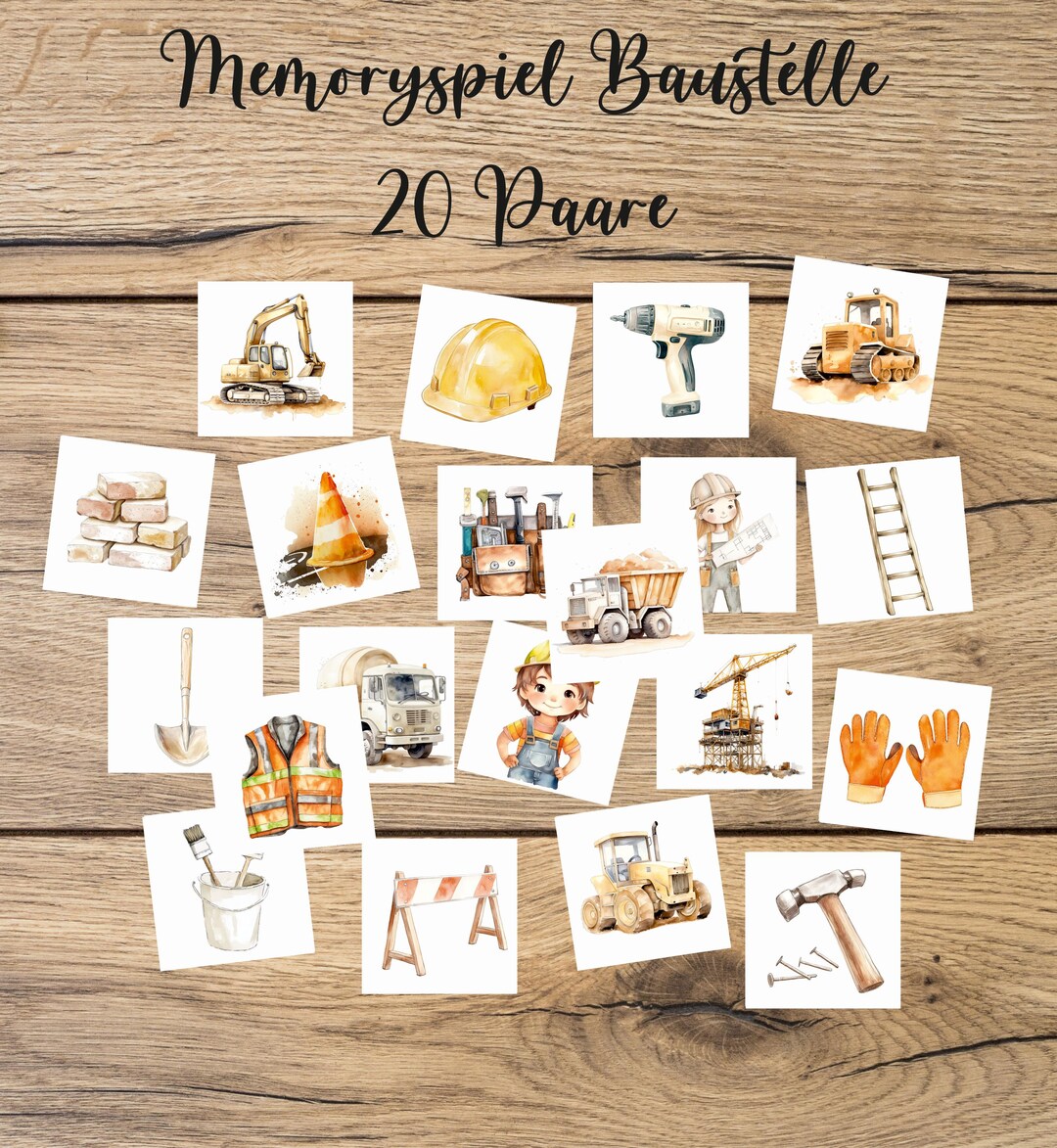 Construction Site Memory Game, PRINTABLE Memory Game, Memory Game ...