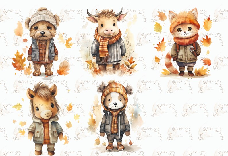 Fall Animals Clipart Autumn Cute Baby Animals Clipart - Etsy