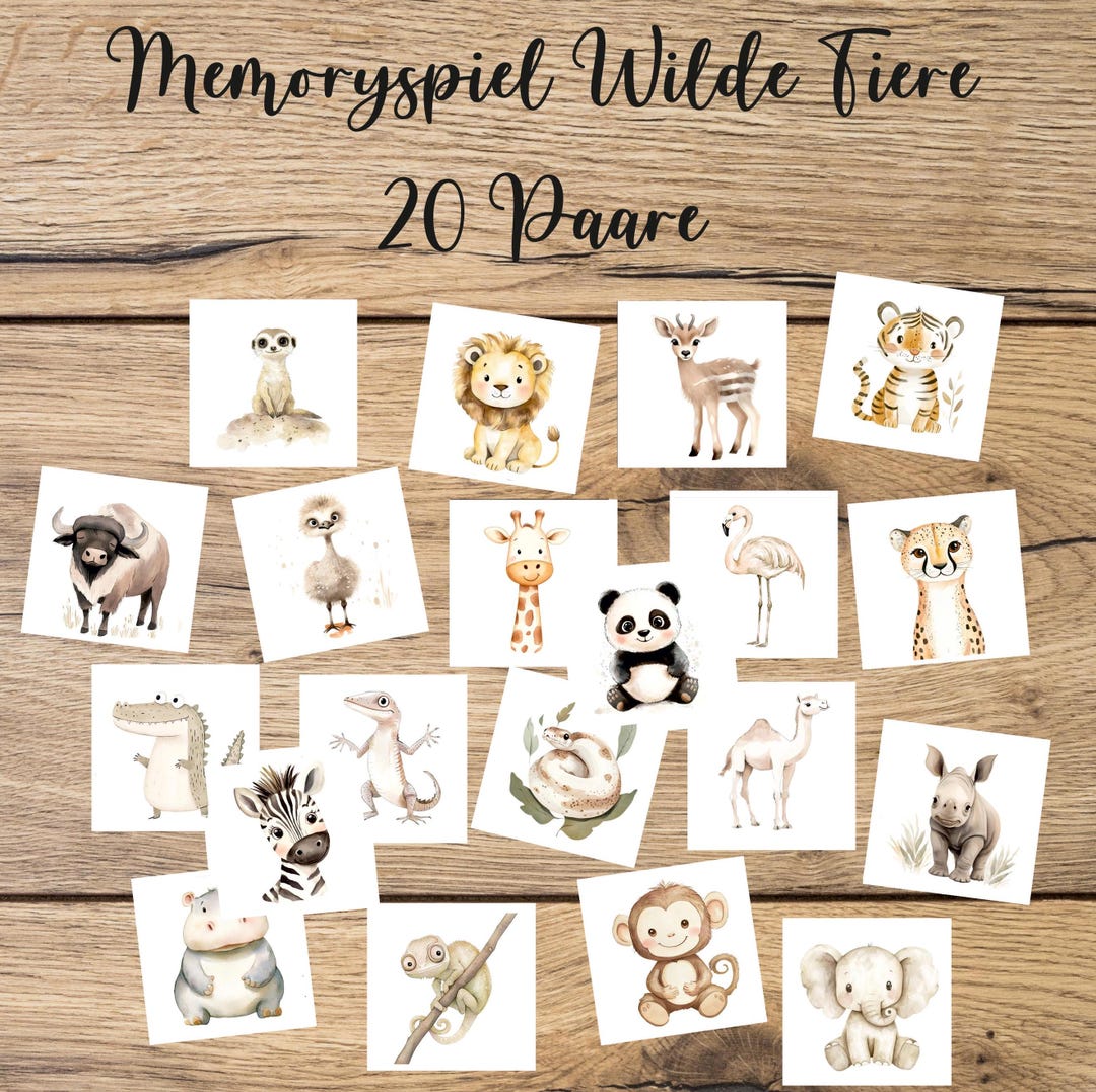 Wild Animals Memory Game, PRINTABLE Memory Game, Memory Game Download ...