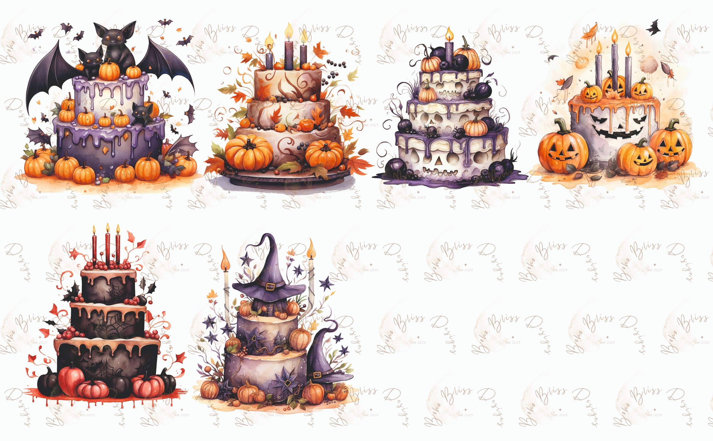 Halloween Cakes Clipart Watercolor Clipart Halloween PNG - Etsy