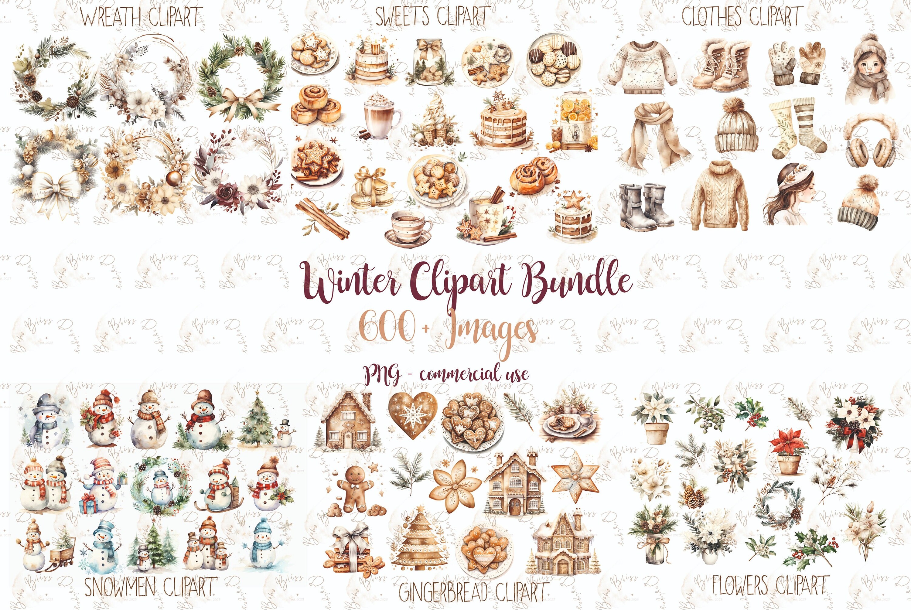 Watercolor Christmas Clipart, Christmas Mega Clipart Bundle, XMAS ...