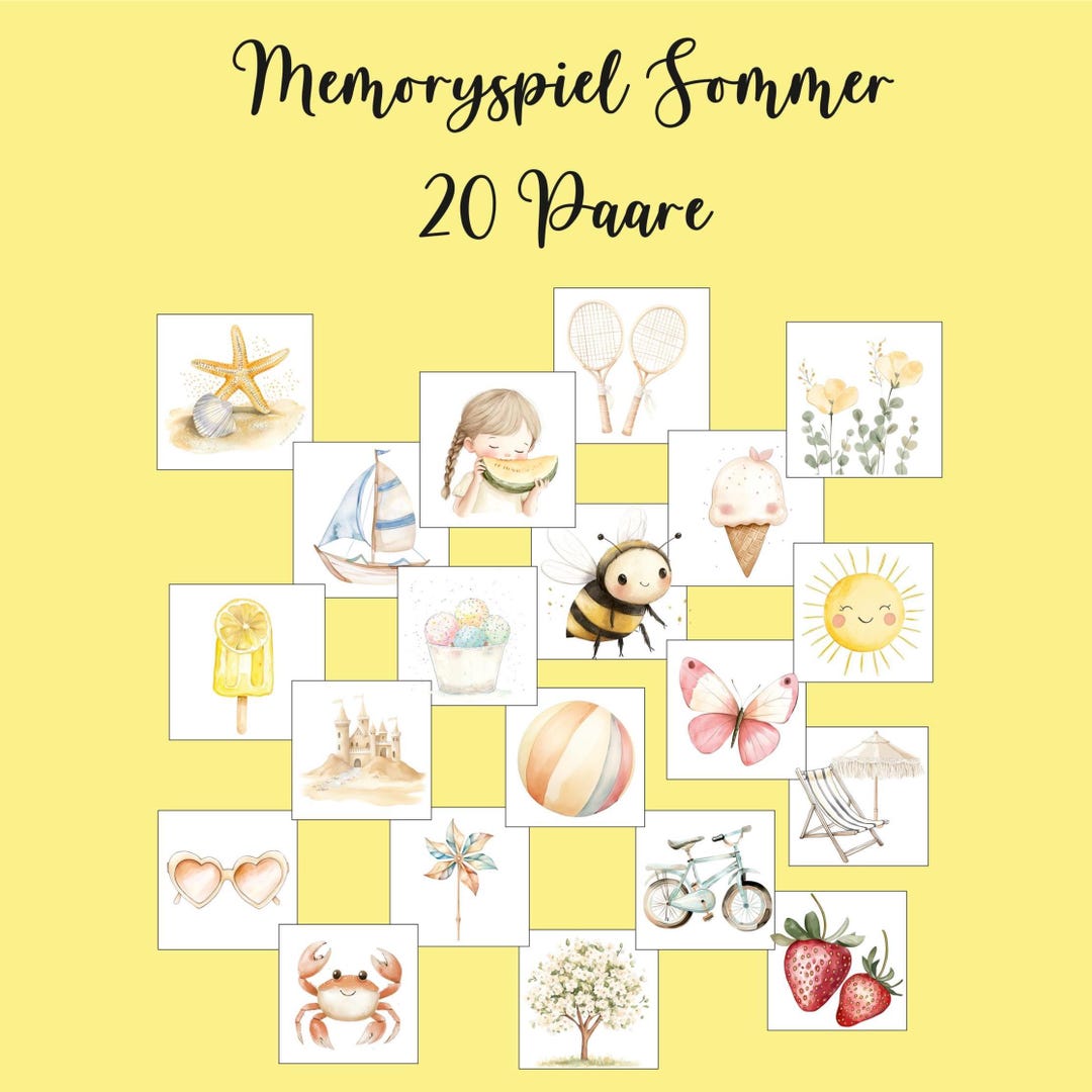 Summer Memory Game, PRINTABLE Memory Game, Memory Game Download, Memory ...