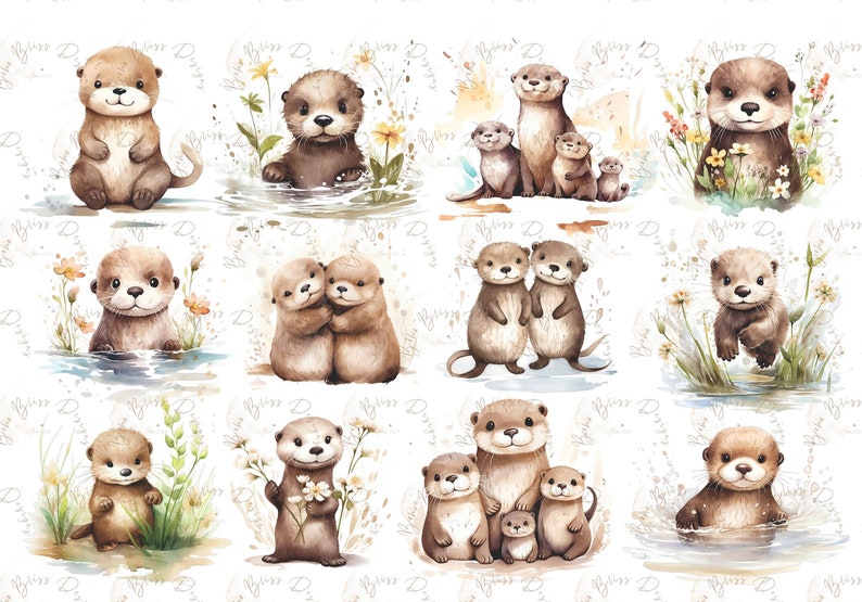 Sea Otter Clipart, Kids Cute Baby Animals Png, Watercolor Otters ...